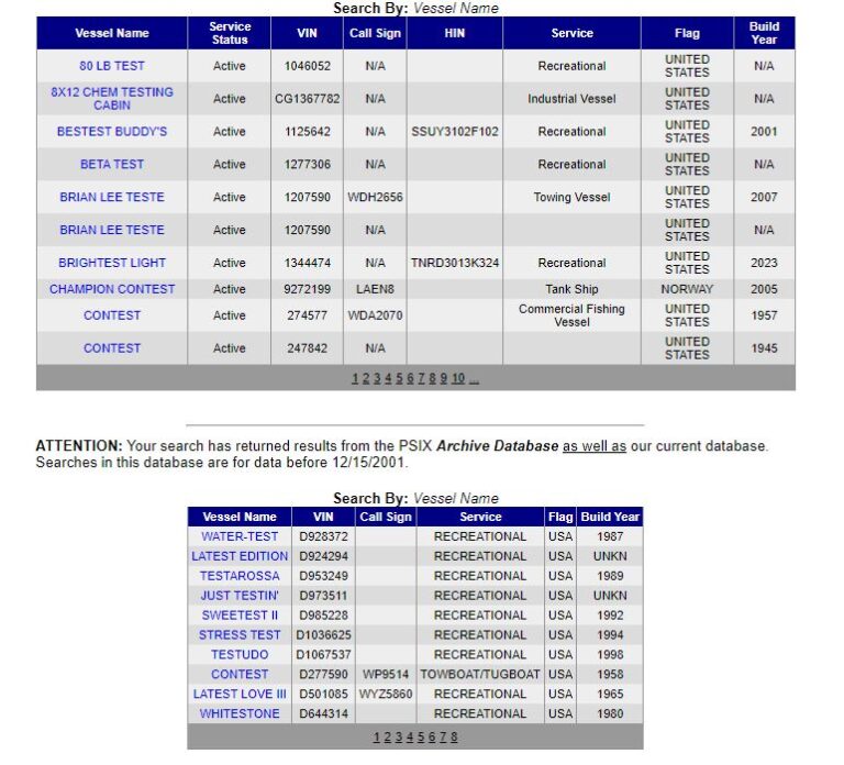 Vessel Documentation Search - USCG Database Vessel / Boat / Yacht Search